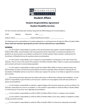 Fillable Online rsu Student Responsibilities Agreement Student ...