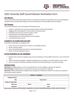 Fillable Online tamug 2015 University Staff Council Election Nomination ...