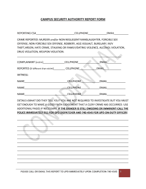 Fillable Online tamug CAMPUS SECURITY AUTHORITY REPORT FORM - tamugedu Fax Email Print - pdfFiller