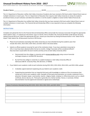 Fillable Online uvu Unusual Enrollment History Form 2016 - 2017 - uvu ...