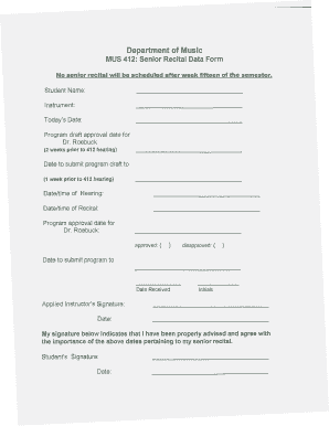 Fillable Online gram Department of Music MUS412 Senior Recital Data ...