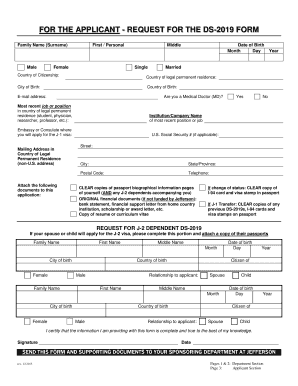 Fillable Online jefferson FOR THE APPLICANT - REQUEST FOR THE DS-2019 ...