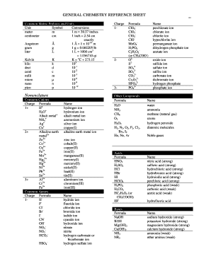 Fillable Online GENERAL CHEMISTRY REFERENCE SHEET Fax Email Print ...