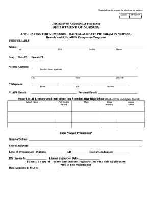 Fillable Online uapb APPLICATION FOR ADMISSION BACCALAUREATE PROGRAM IN ...