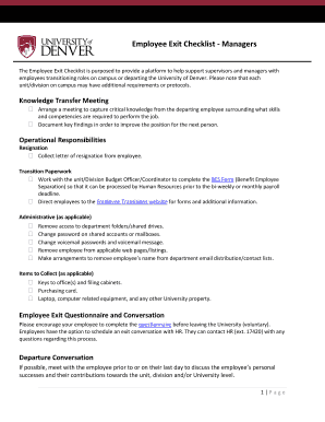 Fillable Online Employee Exit Checklist - Managers Fax Email Print ...