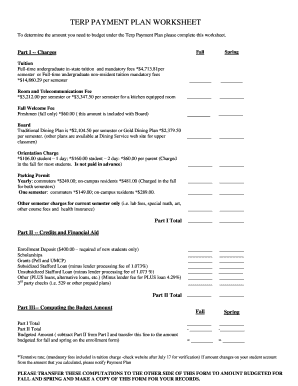 Fillable Online umd TERP PAYMENT PLAN WORKSHEET - The University of Maryland - umd Fax Email ...