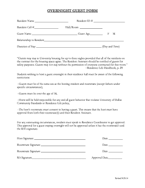 Fillable Online udallas OVERNIGHT GUEST FORM - udallasedu Fax Email ...