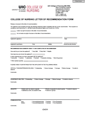 Fillable Online uic COLLEGE OF NURSING LETTER OF RECOMMENDATION FORM ...