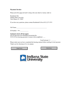 Fillable Online indstate Payment Invoice - Indiana State University Fax ...