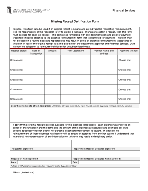 Fillable Online umaryland Missing Receipt Certification Form Fax Email ...