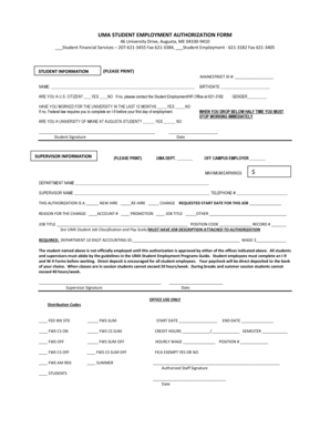 Fillable Online uma UMA STUDENT EMPLOYMENT AUTHORIZATION FORM - uma Fax ...