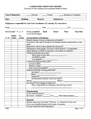 Fillable Online une LABORATORY INSPECTION REPORT Type of Inspection ...