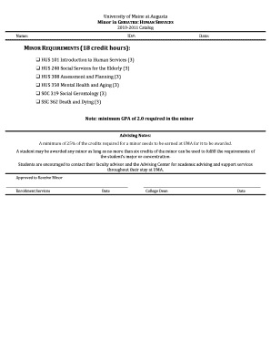 Fillable Online uma MINOR REQUIREMENTS 18 credit hours Note minimum GPA ...