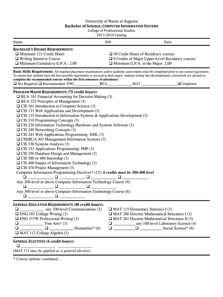 Fillable Online uma Bachelor of Science, COMPUTER INFORMATION SYSTEMS ...
