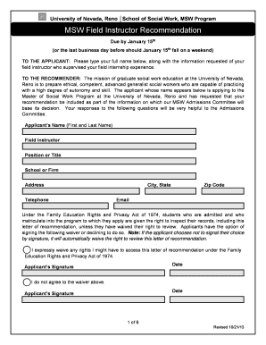 Fillable Online unr University of Nevada, Reno School of Social Work ...