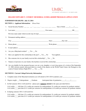 Fillable Online umbc 2014-2015 EDWARD T CONROY MEMORIAL SCHOLARSHIP ...