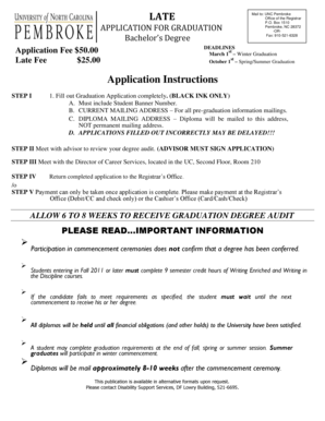 Fillable Online uncp LATE APPLICATION FOR GRADUATION Bachelors Degree ...