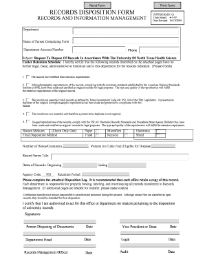 Fillable Online hsc unt RECORDS DISPOSITION FORM RECORDS AND ...