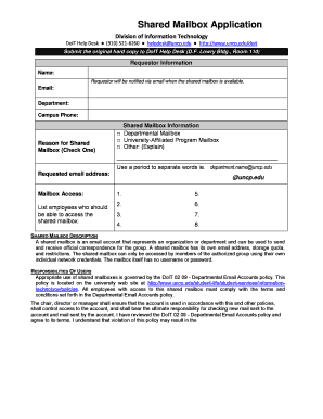 Fillable Online uncp Shared Mailbox Application - University of North ...