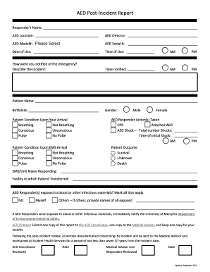 Fillable Online memphis AED Post-Incident Report - University of ...