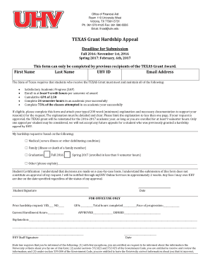 Fillable Online uhv TEXAS Grant Hardship Appeal - University of ...