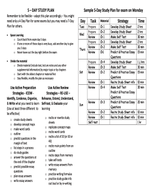 Fillable Online 5 DAY STUDY PLAN Fax Email Print - pdfFiller