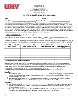 Fillable Online uhv 2015-2016 Verification Worksheet-V4 - uhvedu Fax ...