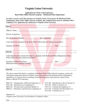 Fillable Online vuu Application for Work Life Experience - vuu Fax Email Print - pdfFiller