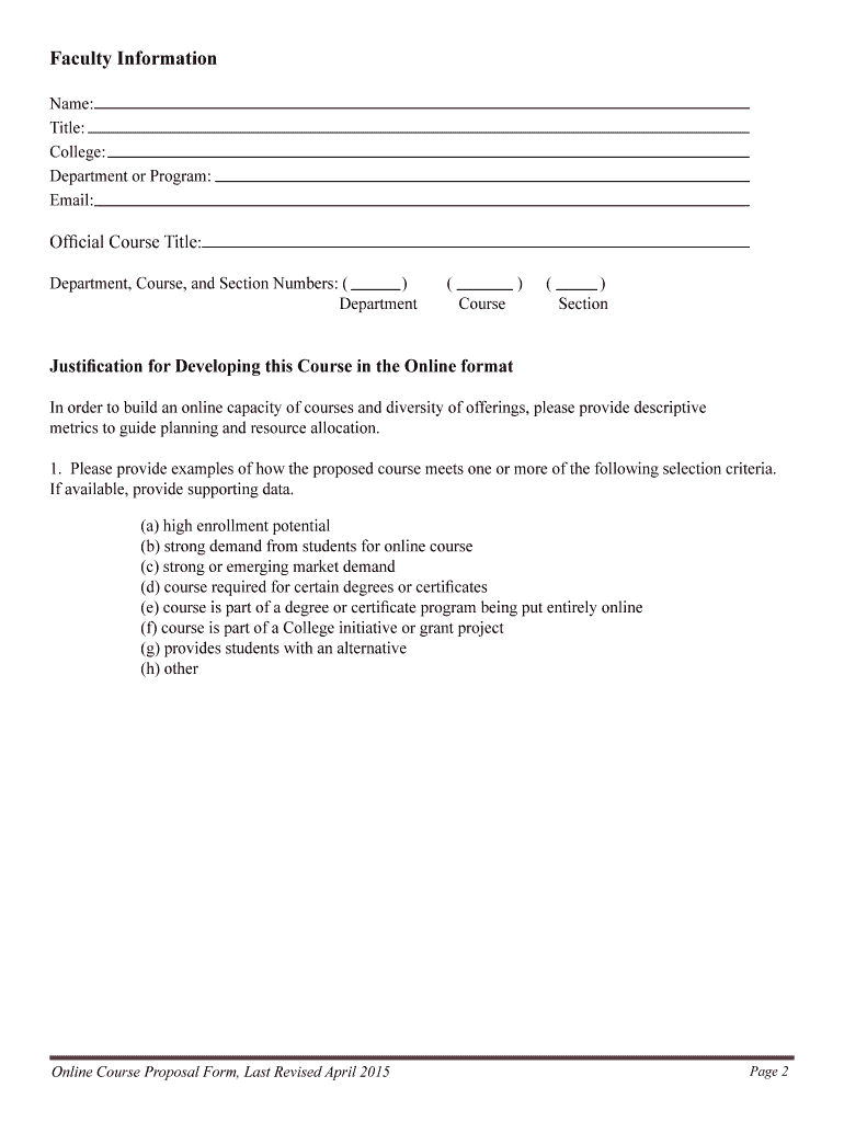 Fillable Online udc Online Course Proposal Form - University of the ...