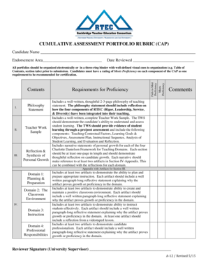 Fillable Online wlu CUMULATIVE ASSESSMENT PORTFOLIO RUBRIC CAP - wlu ...