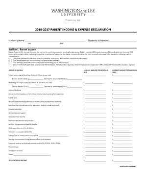 Fillable Online wlu 2016-2017 PARENT INCOME EXPENSE DECLARATION - wlu ...