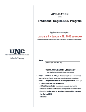 Fillable Online unco Traditional Application - Sp16 Fax Email Print - pdfFiller