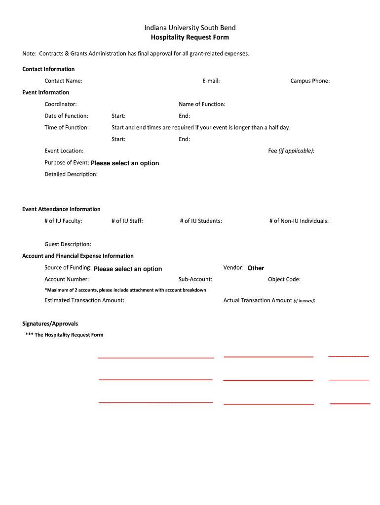 Fillable Online iusb Hospitality Request Form - Indiana University ...