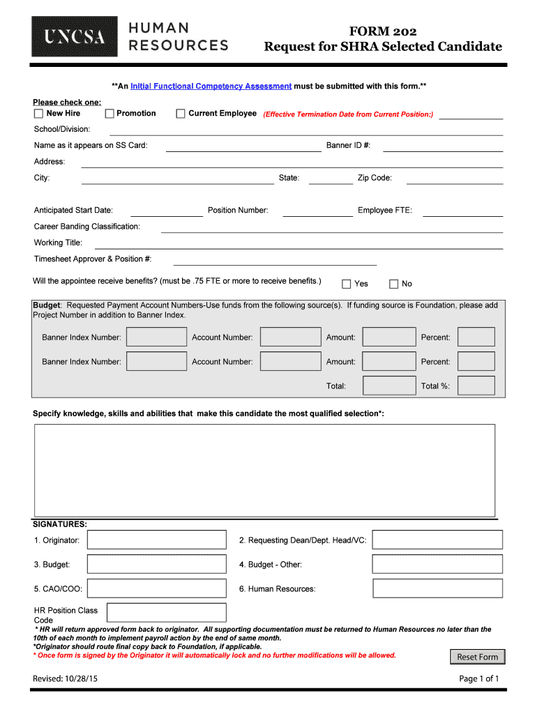 Fillable Online uncsa FORM 202 Request for SHRA Selected Candidate Fax ...