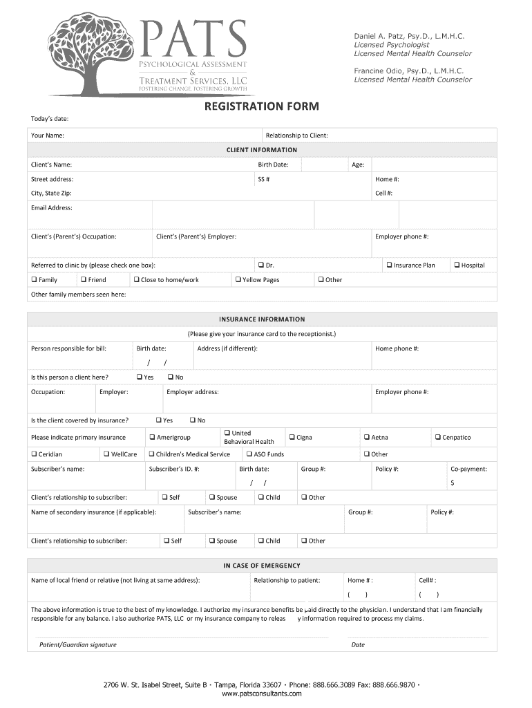 Fillable Online REGISTRATION FORM - Counseling And Assessment Fax Email ...