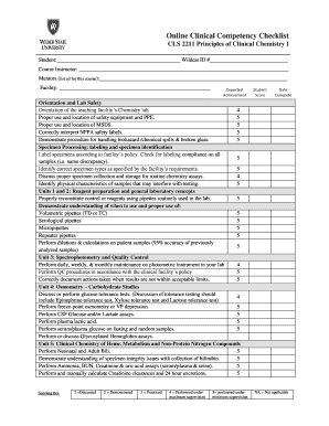 Fillable Online weber Online Clinical Competency Checklist CLS 2211 ...