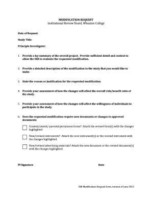 Fillable Online wheatoncollege MODIFICATION REQUEST Institutional ...