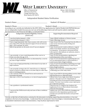 Fillable Online westliberty Independent Student Status Verification Fax ...