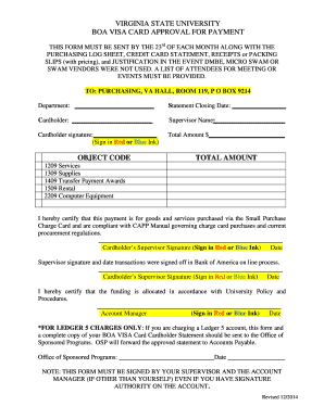 Fillable Online vsu BOA VISA CARD APPROVAL FOR PAYMENT - vsu Fax Email ...