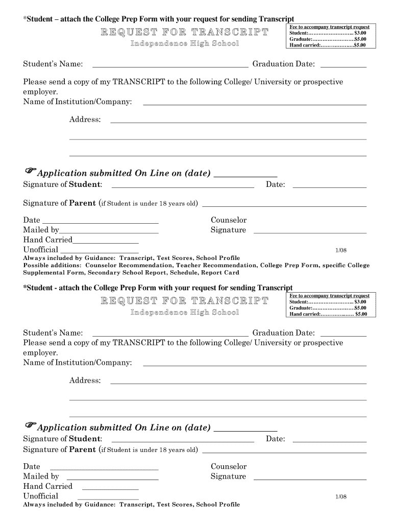 Fillable Online walsh TRANSCRIPT REQUEST FORM 1-08 - Walsh University Fax Email Print - pdfFiller