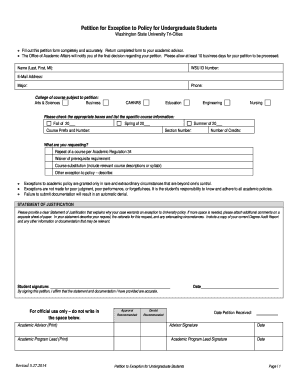 Fillable Online tricity wsu Petition for Exception to Policy for Undergraduate Fax Email Print ...