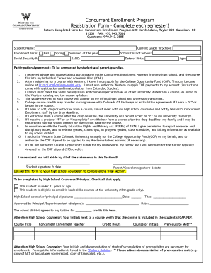 Fillable Online western Western Concurrent Enrollment Registration Form ...