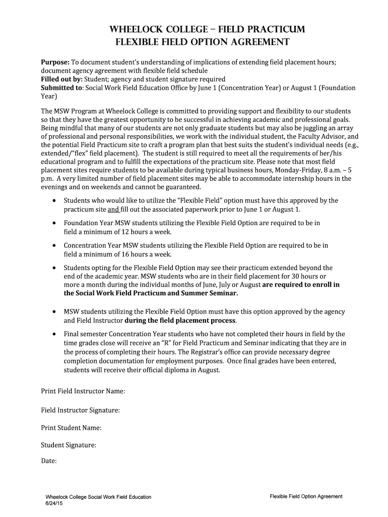 Fillable Online wheelock Wheelock College Field Practicum Flexible Field OPTION Fax Email Print ...
