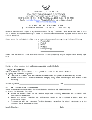 Fillable Online wilkes Project Agreement form - Wilkes University ...