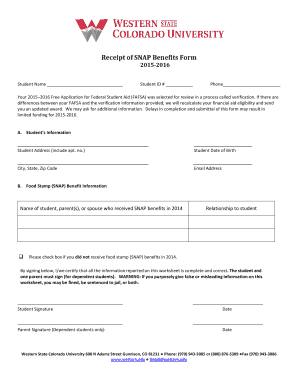Fillable Online western Receipt of SNAP Benefits Form 2015-2016 Fax ...