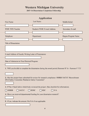 Fillable Online wmich Western Michigan University Graduate College 2016 Dissertation Completion ...