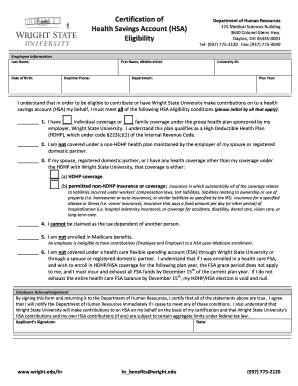 Fillable Online wright Certification of Human HSA Eligibility Fax Email ...