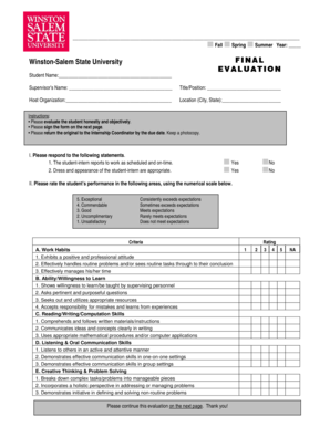 Fillable Online wssu Winston-Salem State University FINAL EVALUATION ...