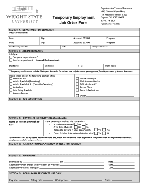 Fillable Online wright Temporary Employment Job Order Form Fax Email ...