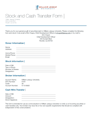 Fillable Online jessup Stock and Cash Transfer Form - jessup Fax Email ...